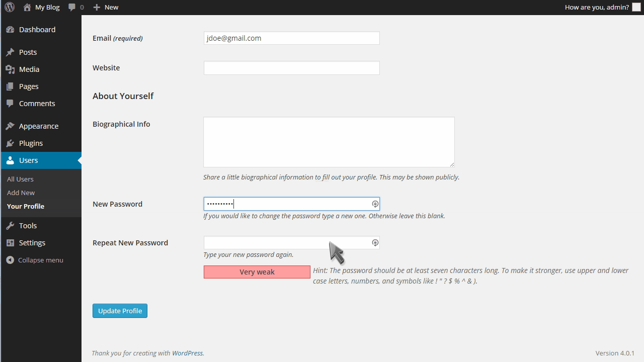 How to change your password in WordPress? | FastWebHost WordPress Tutorials